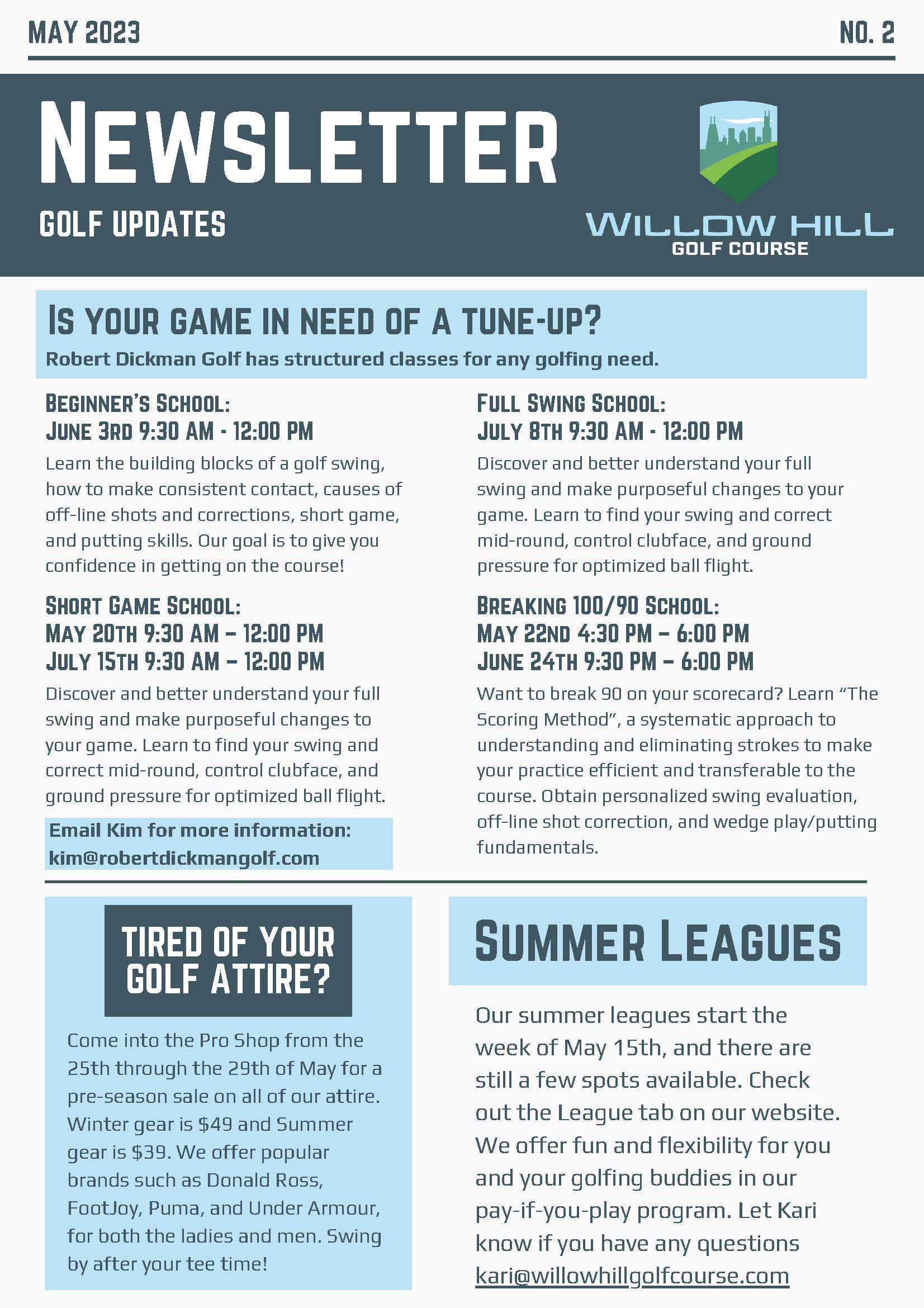 Newsletter - Willow Hill Golf Course